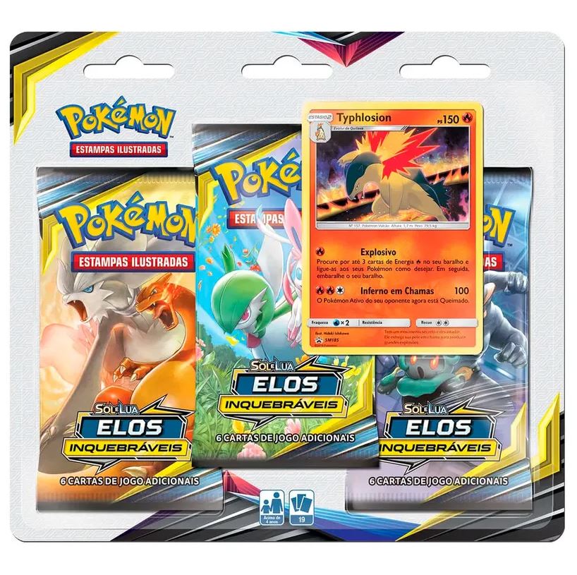 Triple Pack Pokémon Typhlosion Sol e Lua 10 Elos Inquebráveis - Copag - Ri Happy