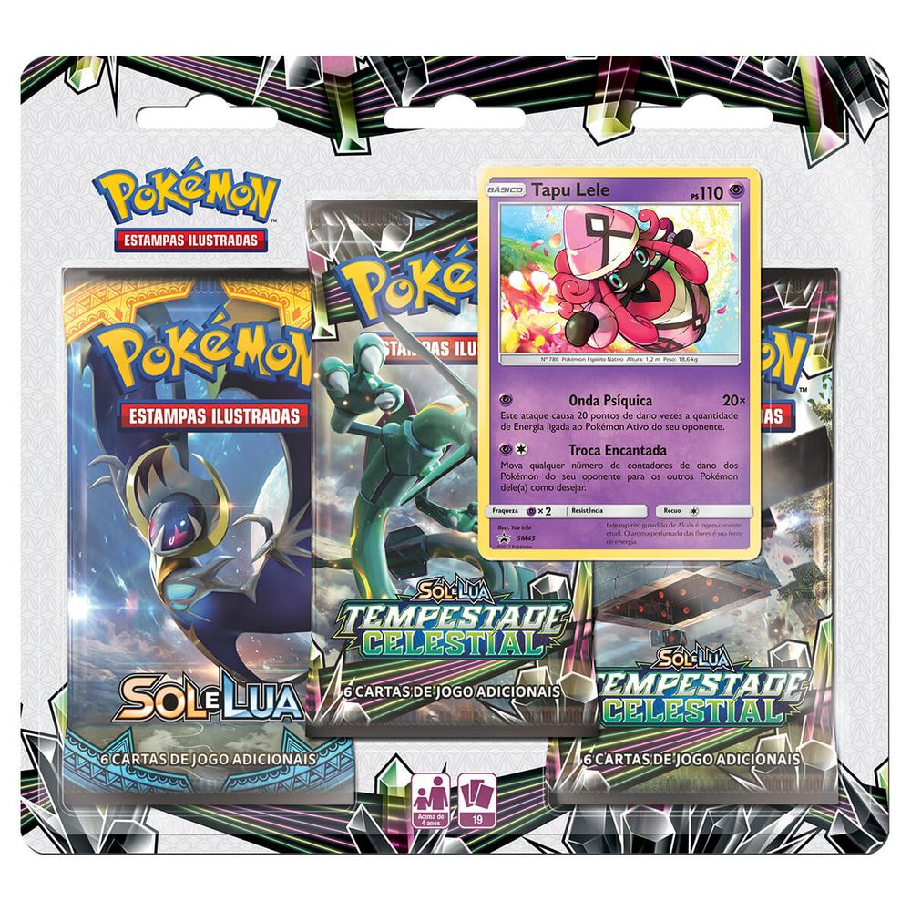 Pokemon Cartas - Sol e Lua 7 - Tempestade Celestial - Tapu Lele - Blister Triplo com 19 Cards ...