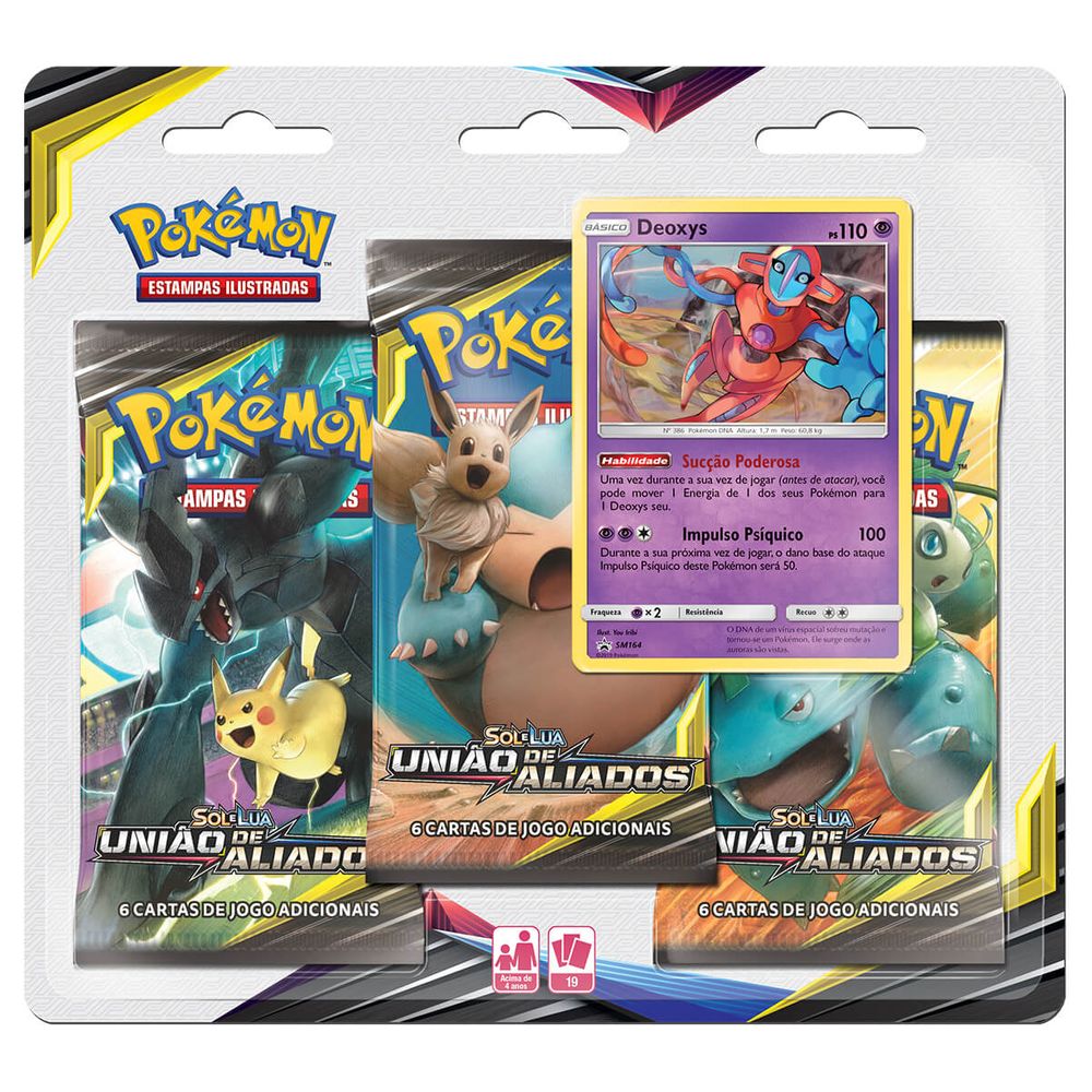 Pokemon Cartas - Sol e Lua 9 - União de Aliados - Deoxys - Blister Triplo com 19 Cards - Ri Happy