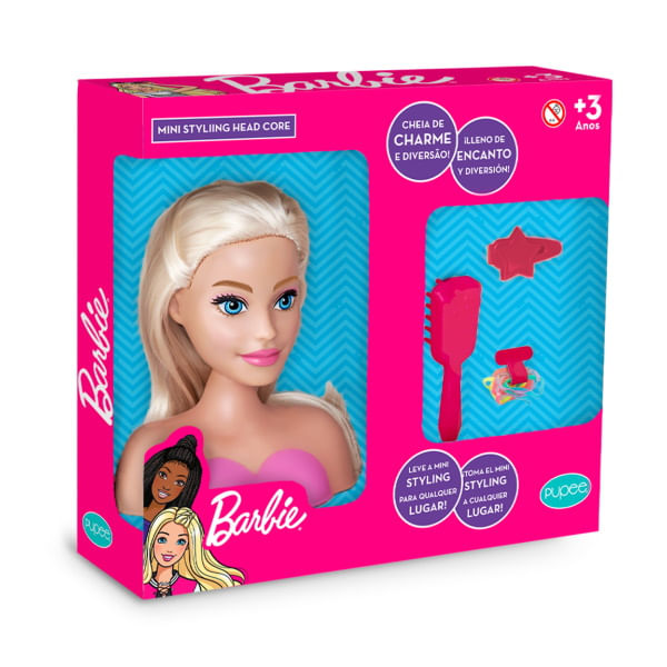 Boneca Busto da Barbie Mini Styling Head com Escova Presilha Mattel ... Boneca Busto da Barbie Mini Styling Head com Escova Presilha Mattel ...
