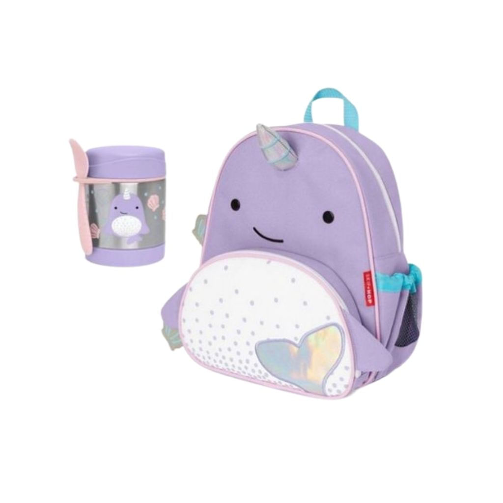 Kit Escolar Mochila +Pote Termico Baleia Narval Zoo Skip Hop - Ri Happy