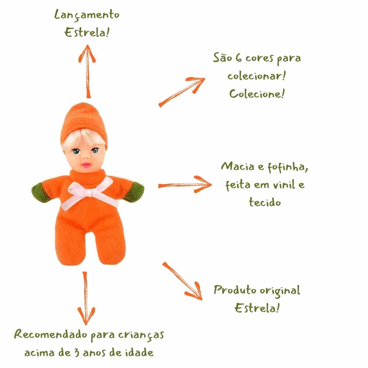 Boneca Fofolete Várias Cores Estrela 9cm Original Bebezinho Bonequinha ...