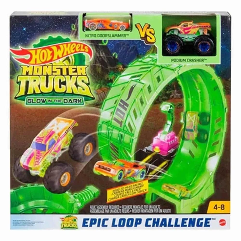 Pista Hot Wheels Monster Trucks Loop Brilha Escuro HBN02 - Ri Happy