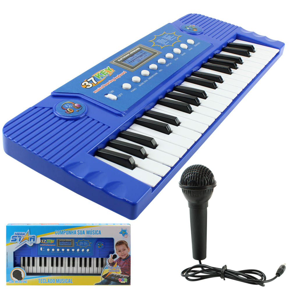 Teclado Infantil Eletrônico Musical para Criança com Microfone Azul BBR ...