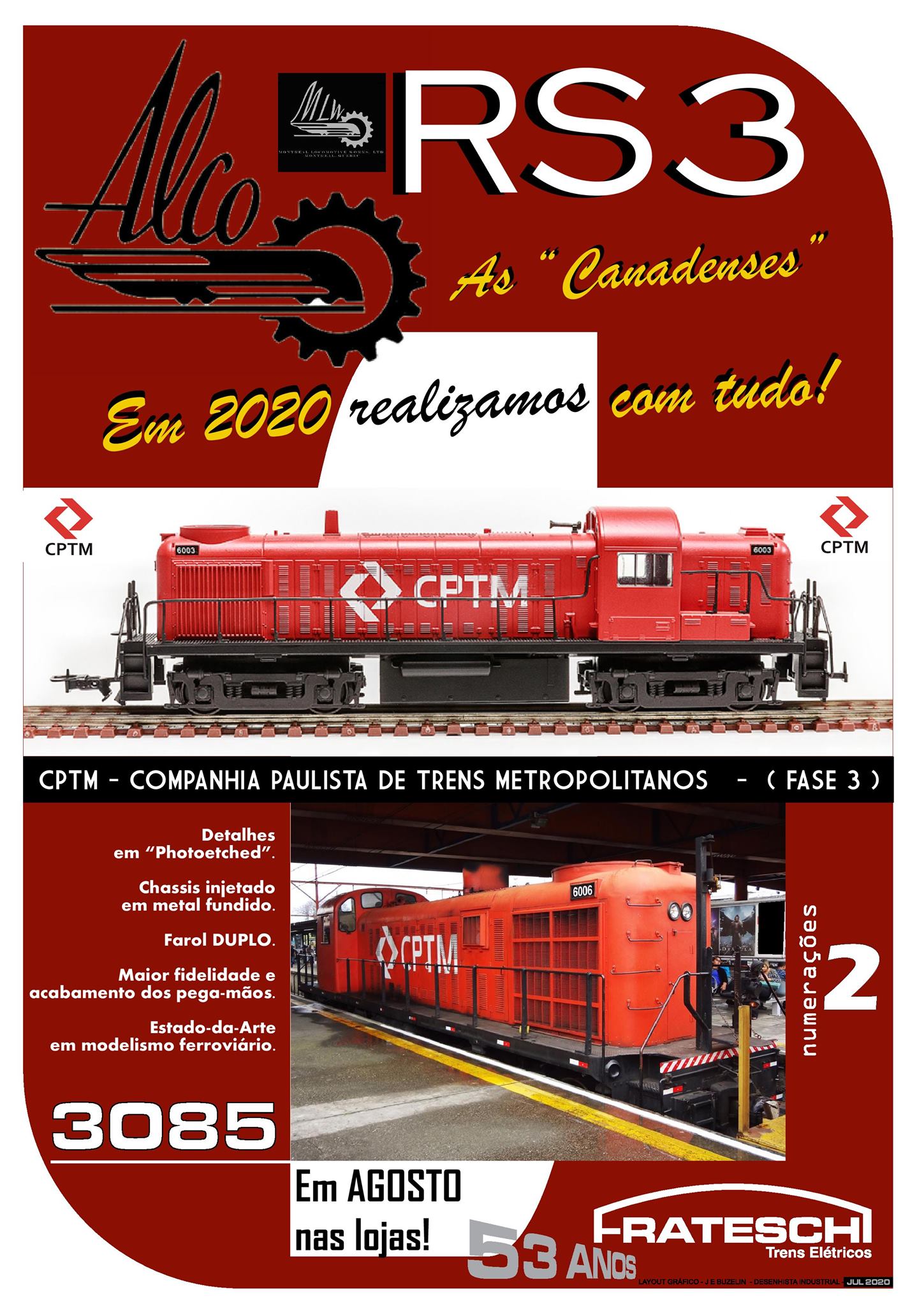 Locomotiva RS-3 CPTM MLW ALCO HO - 1/87 - Frateschi - LOCOMOTIVA 6003 ...