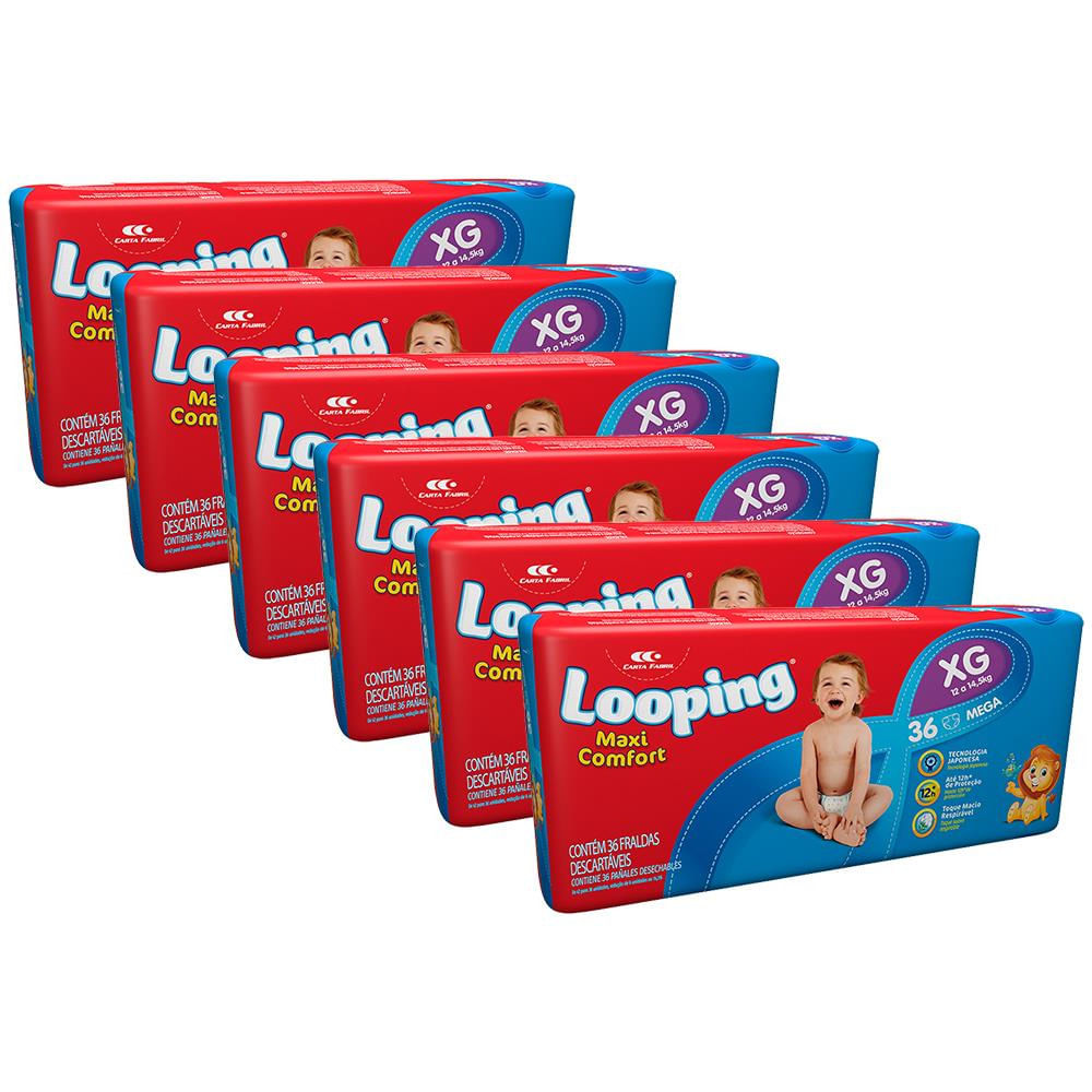 Fraldas Carta Fabril Looping Maxi Comfort Mega XG - 216 Unidades - Ri Happy