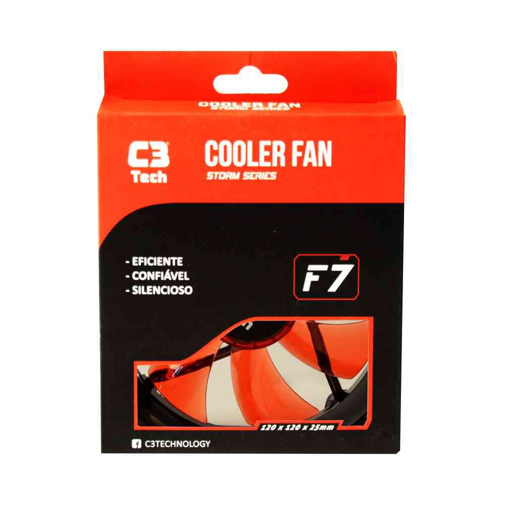 Cooler Fan Storm F7-L100RD 12CM LED Vermelho - C3Tech - Ri Happy
