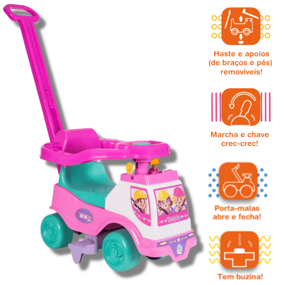 TOTOKA PLUS ROSA BEBÊ INFANTIL CARRINHO MOTOCA QUADRICICLO - Ri Happy