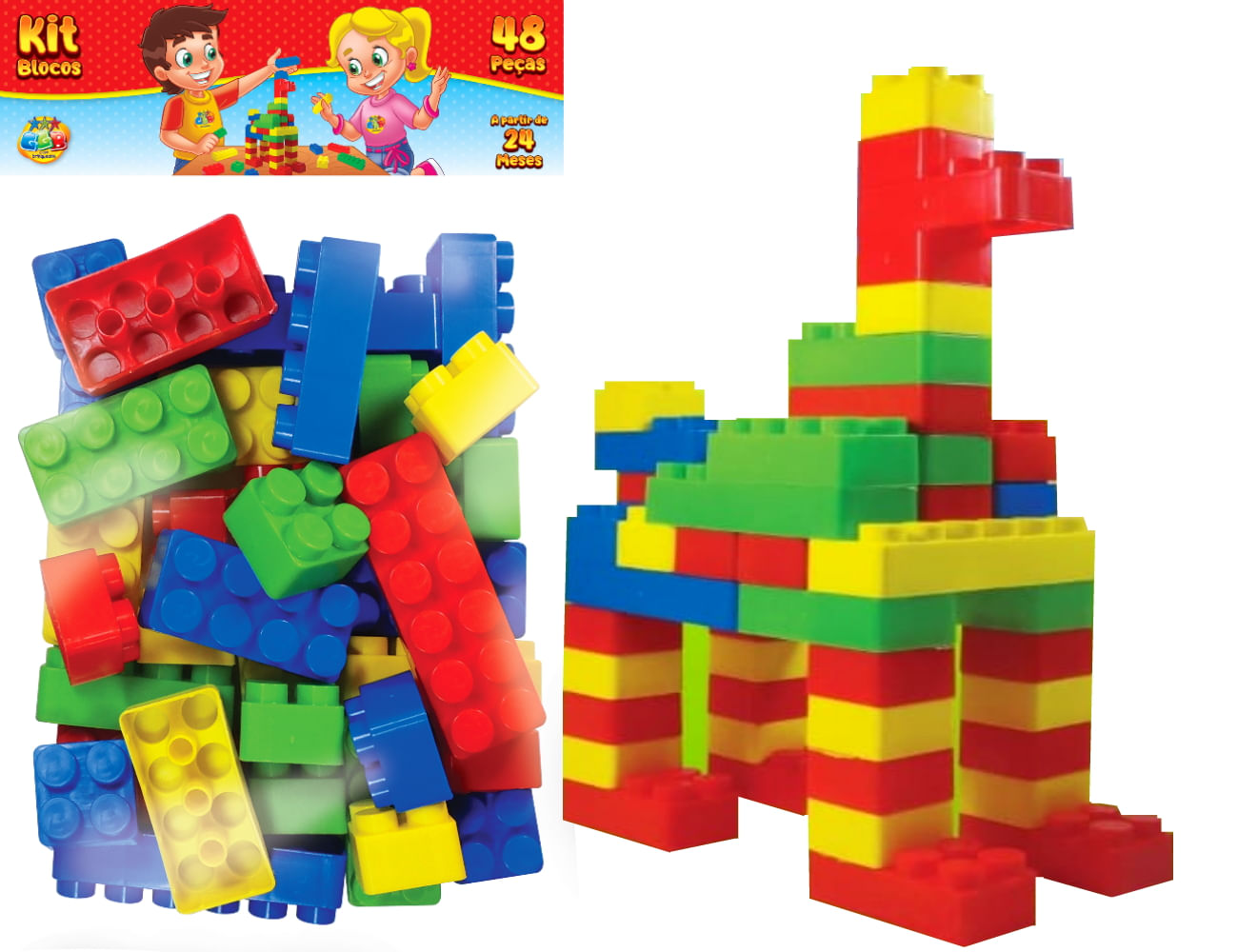 Brinquedo Infantil Blocos de Montar Educativo 48 Unidades - Ri Happy