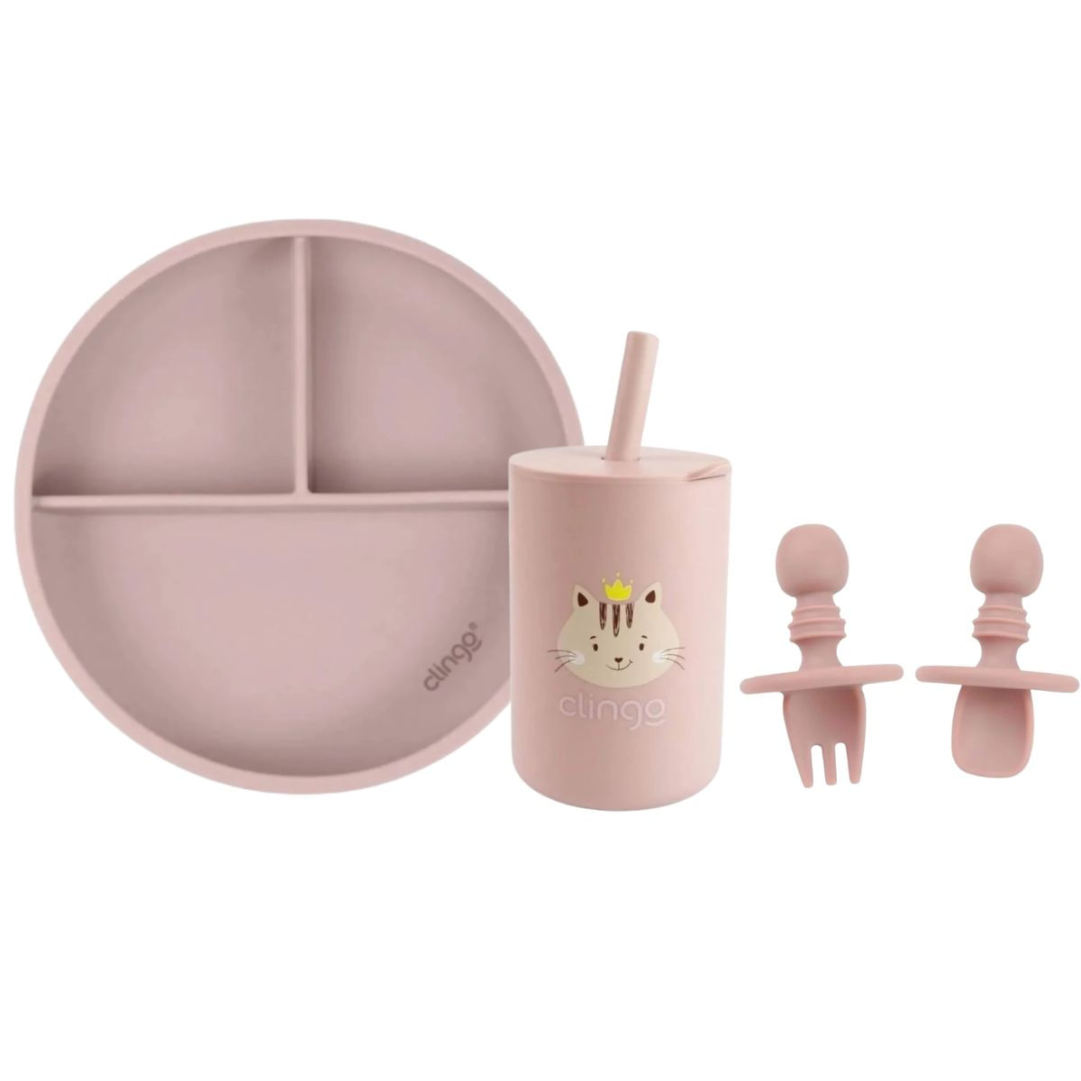 Kit Alimentação Silicone Flex Rosa Com 4 ítens Clingo Mod 1 - Ri Happy