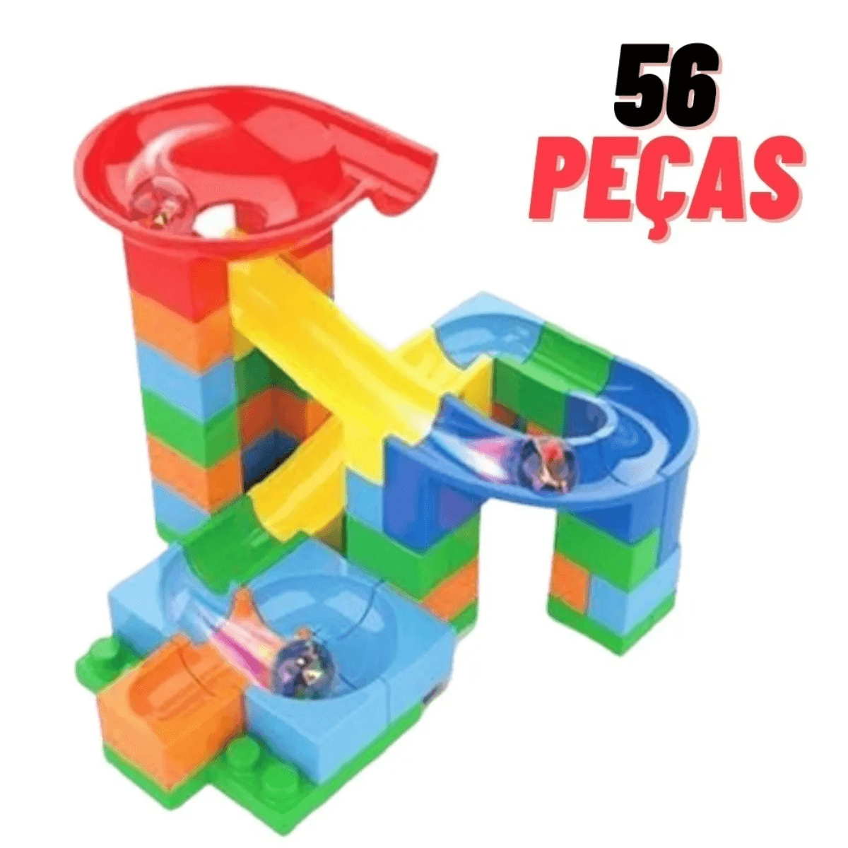 Blocos de Montar Pista Labirinto Infantil Bolinhas de Gude 56 Peças