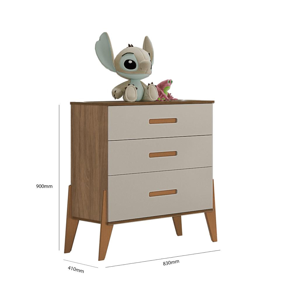 Comoda Emilly Off White Carvalho 3 Gavetas Canaã Baby