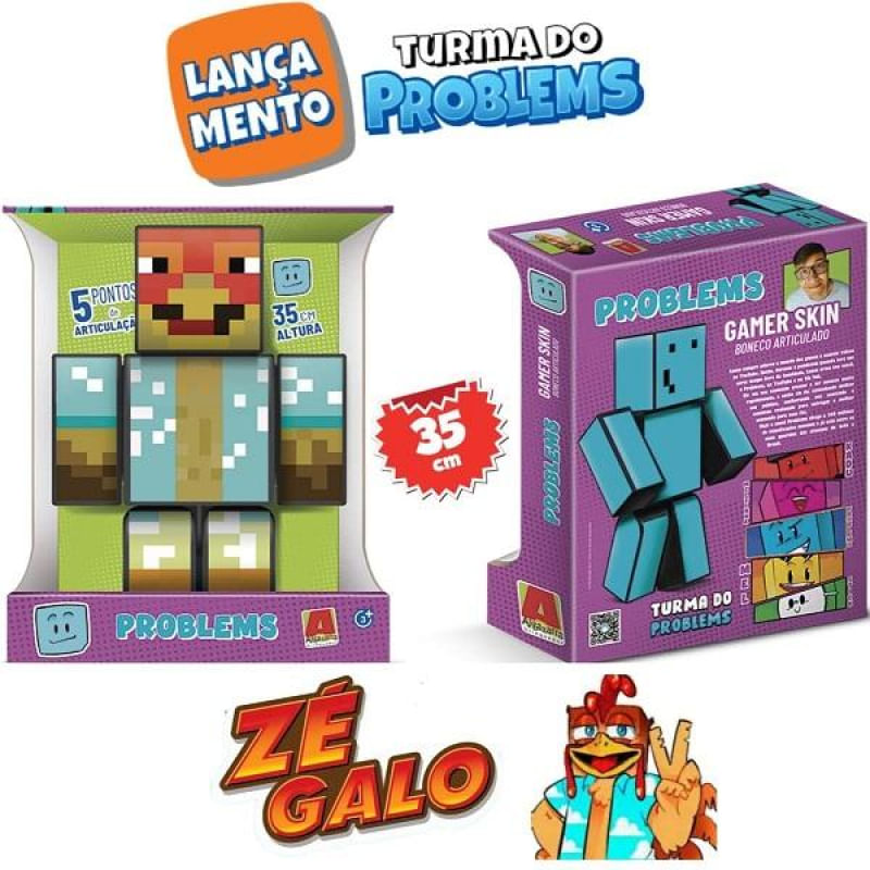 Boneco Minecraft ZÉ Galo Problems SKIN Gamer Grande 35CM - Ri Happy