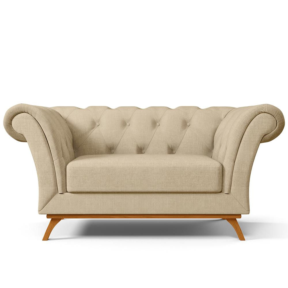 Sofá 2 Lugares Para Sala de Estar Império 150 cm D02 Linho Bege C-129 - Lyam Decor - Ri Happy