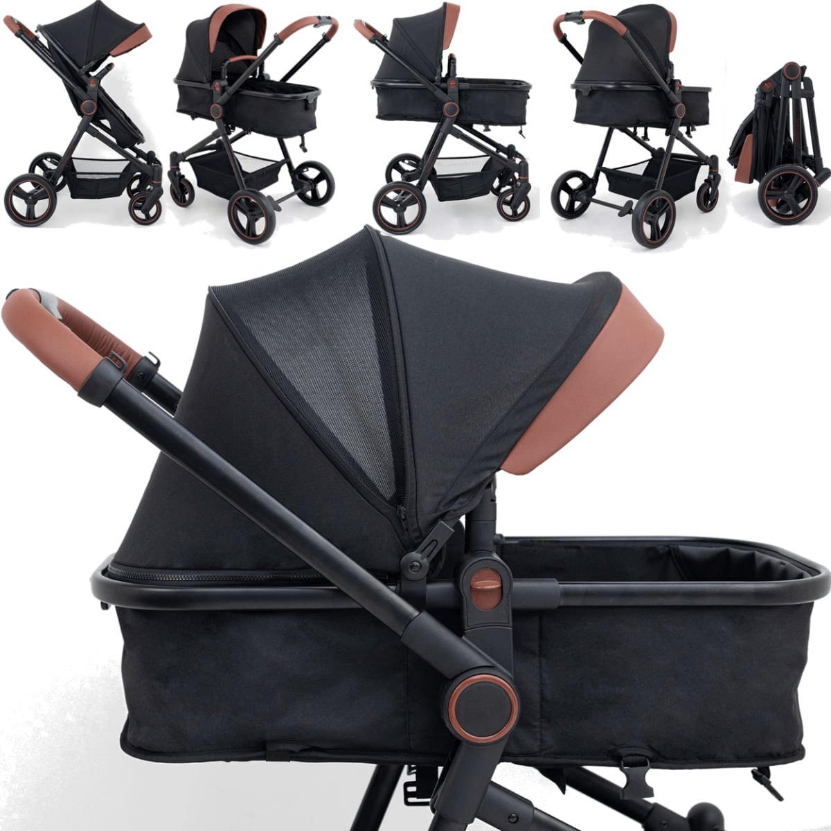 Carrinho de Bebe Galzerano Ivy Berço Passeio Moises Black