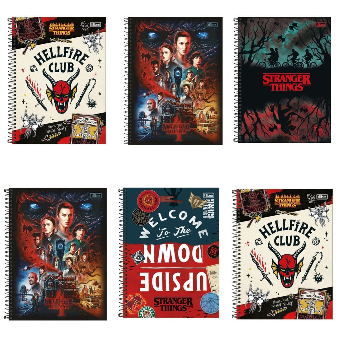 Kit 6 Cadernos Stranger Things Mundo Invertido 80fls 1 matéria - Ri Happy