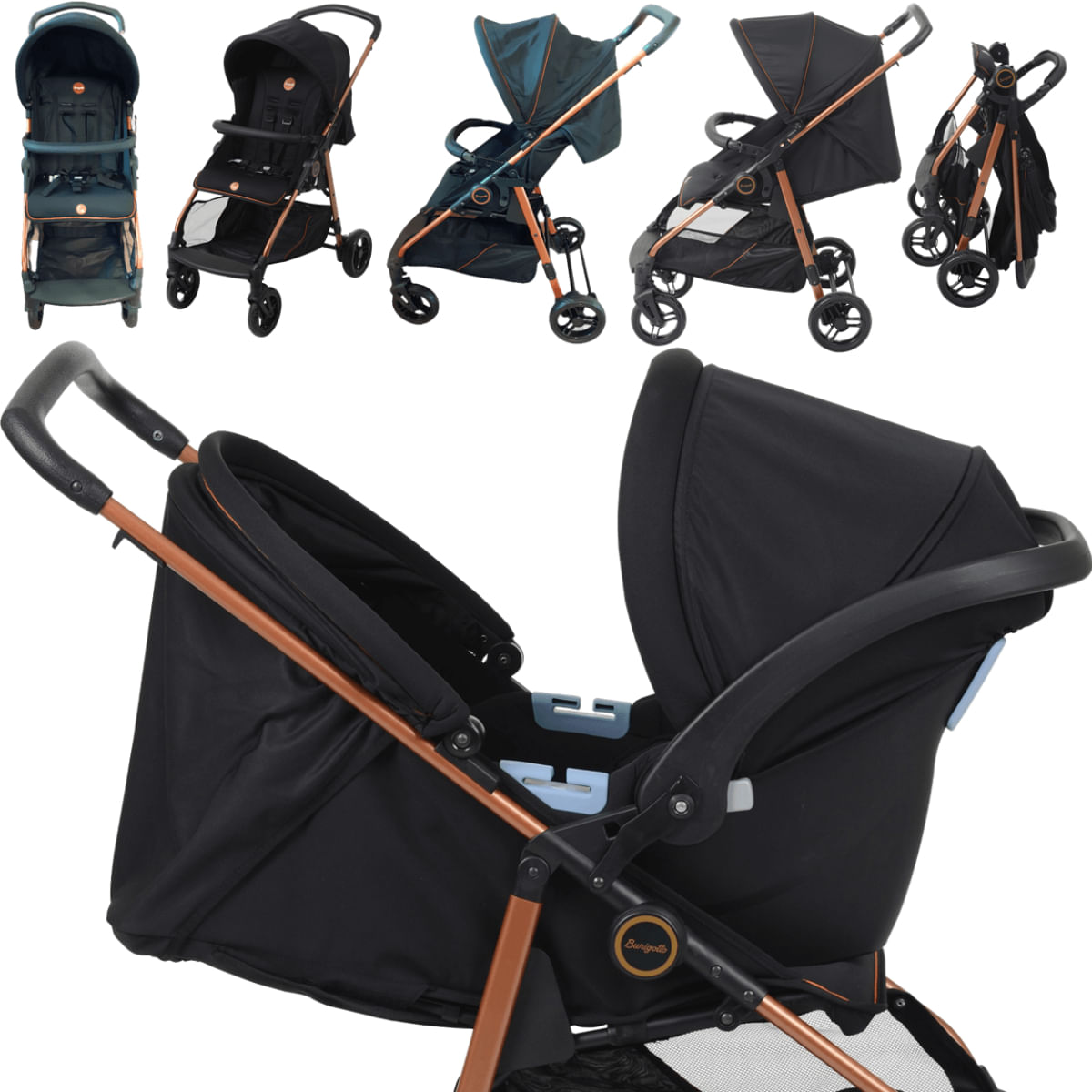 Carrinho de Bebe com Bebe Conforto e Base Burigotto Lui Cobre - Ri Happy