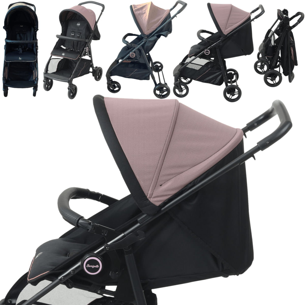 Carrinho de Bebe Passeio com Ninho Moises Burigotto Lui Rose - Ri Happy