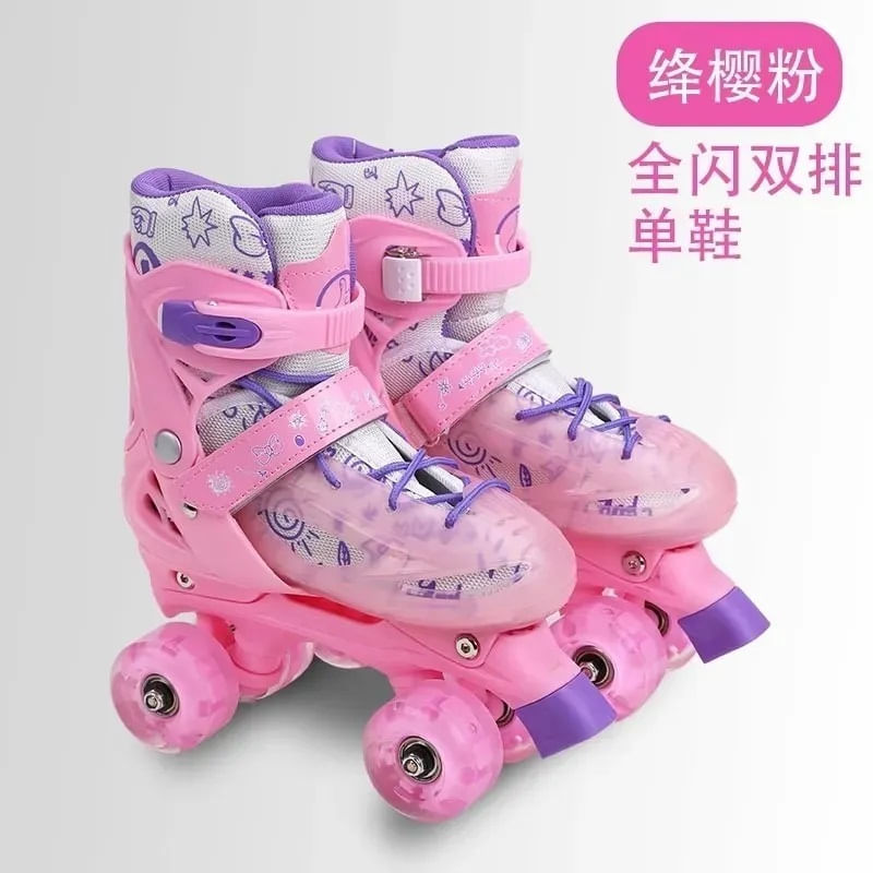 Patins Quad Rosa Regulável 33-36 Rodas Led