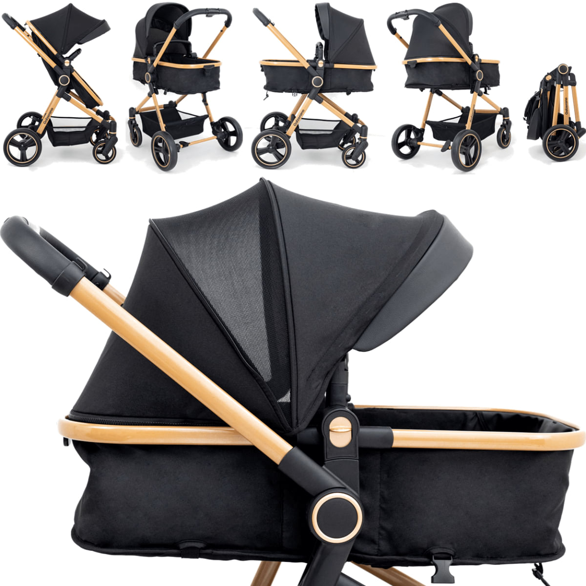 Carrinho de Bebe Galzerano Ivy Berço Passeio Moises Gold