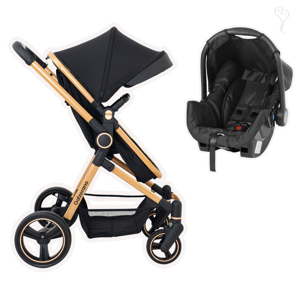 Carrinho Moises Ivy Preto e Dourado com Bebe Conforto Cocoon e Base ...