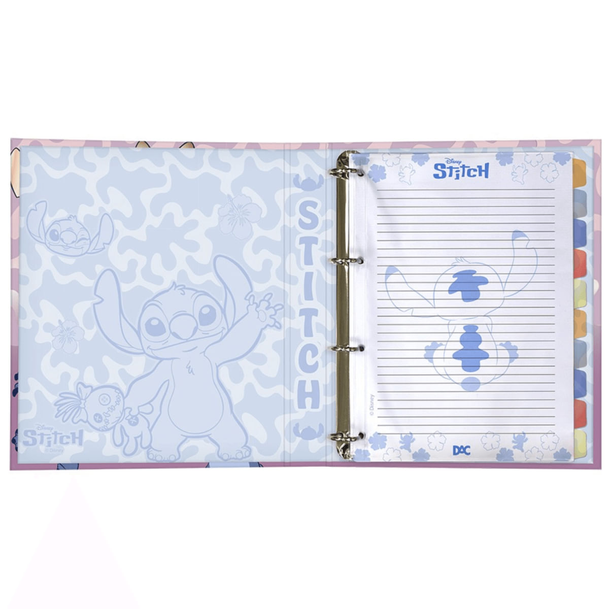 Fichário Argolado c/ Elástico Stitch - 48 Folhas - Dac - PBKIDS Brinquedos