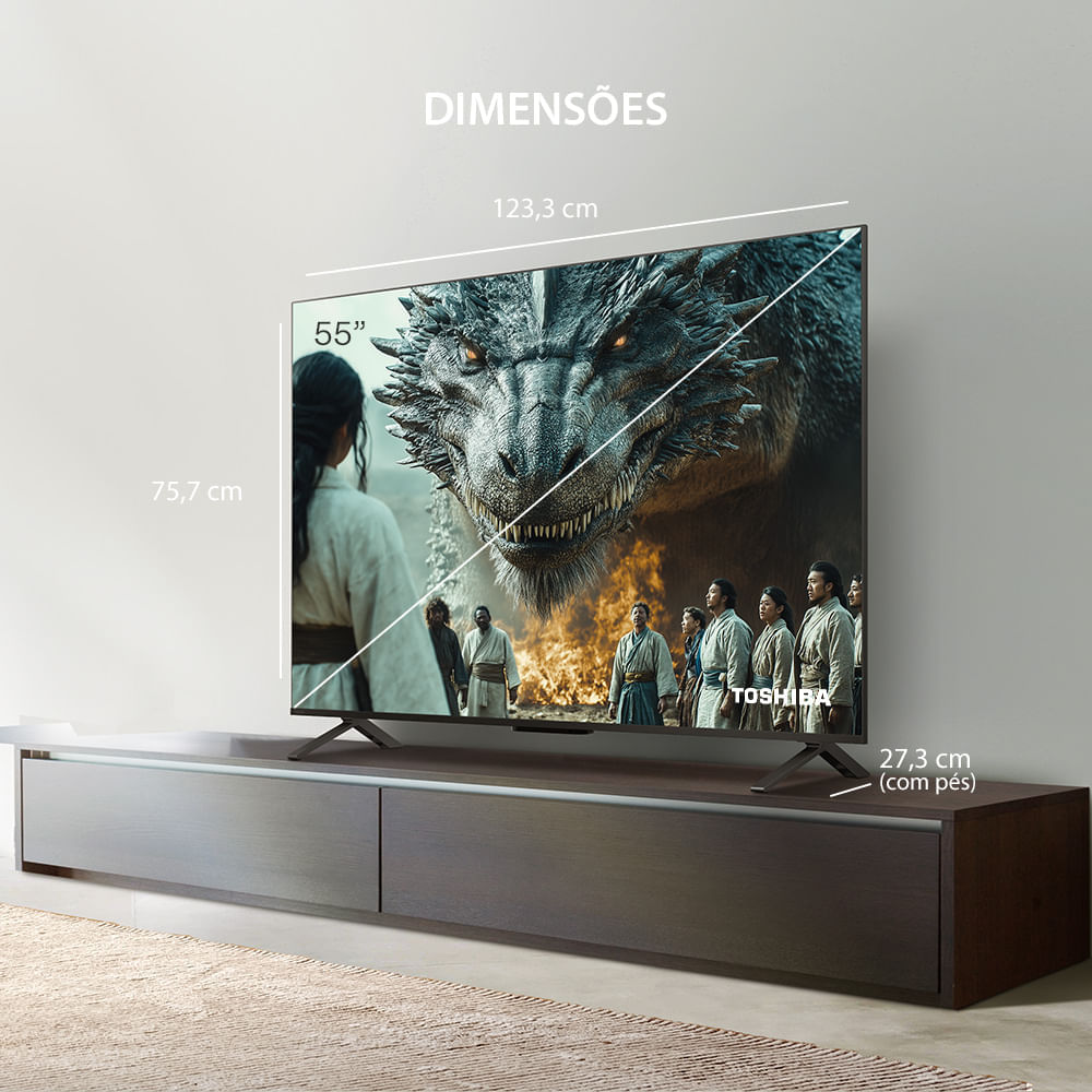 Smart TV QLED 55 4K Toshiba Google TV 3HDMI 2USB Wi-Fi TB060 - Ri Happy