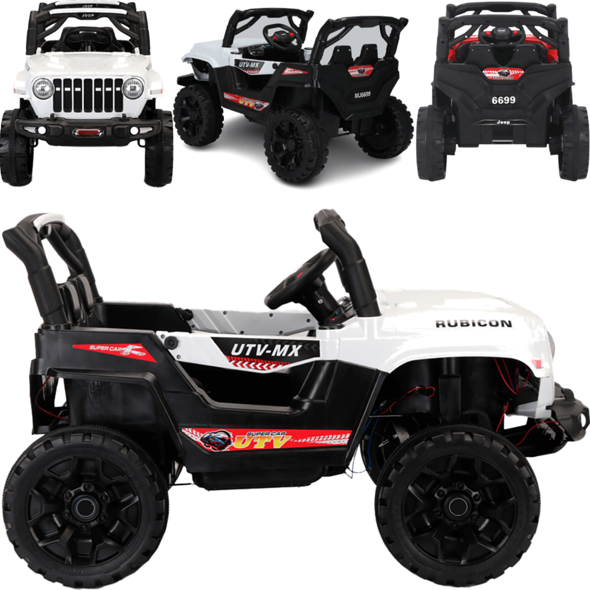 Carro Eletrico Bang Toys Jeep Rubicon UTV MX 12V CR Branco - Ri Happy