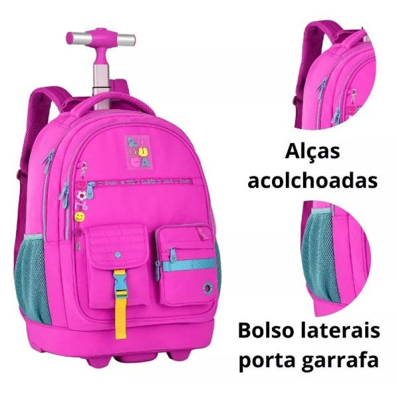 Mochila Escolar de Rodinhas Luluca Clio STYLE LU24599 Rosa - PBKIDS ...