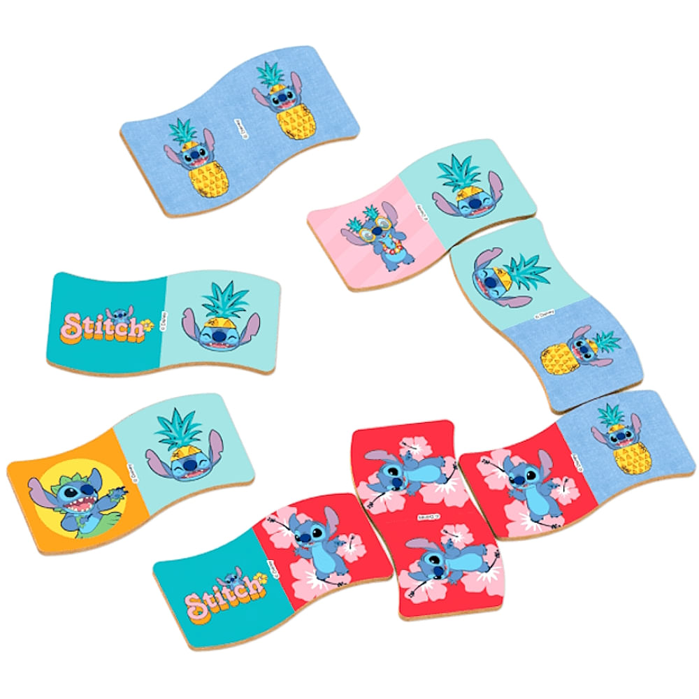 Dominó Lilo Stitch Infantil com 28 Peças em Madeira Original