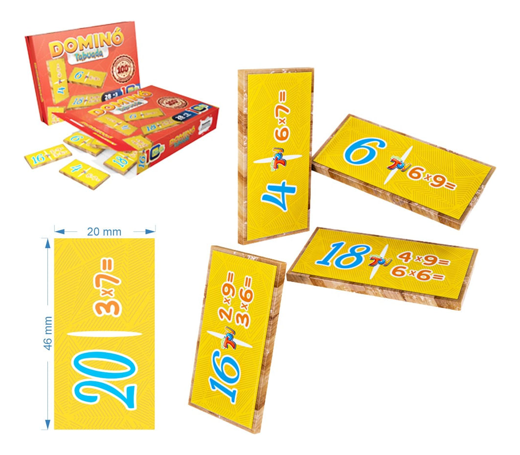 Jogo De Dominó De Tabuada Pedagógico Com 28 Peças Madeira - Ri Happy