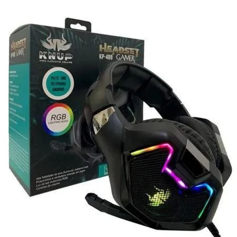 Fone de Ouvido Gamer com Fio Rgb 7.1 SuperBass Knup 489 Cor Preto - Ri ...