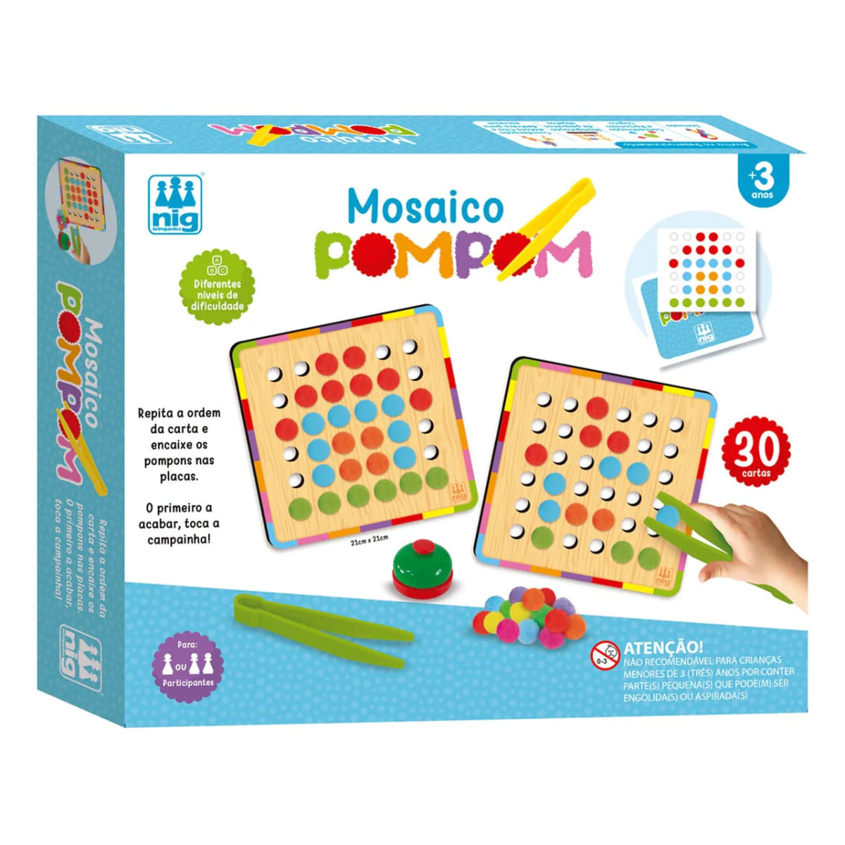 Jogo Infantil Educacional Mosaico Pompom Em Madeira - Nig 1150 - Ri Happy