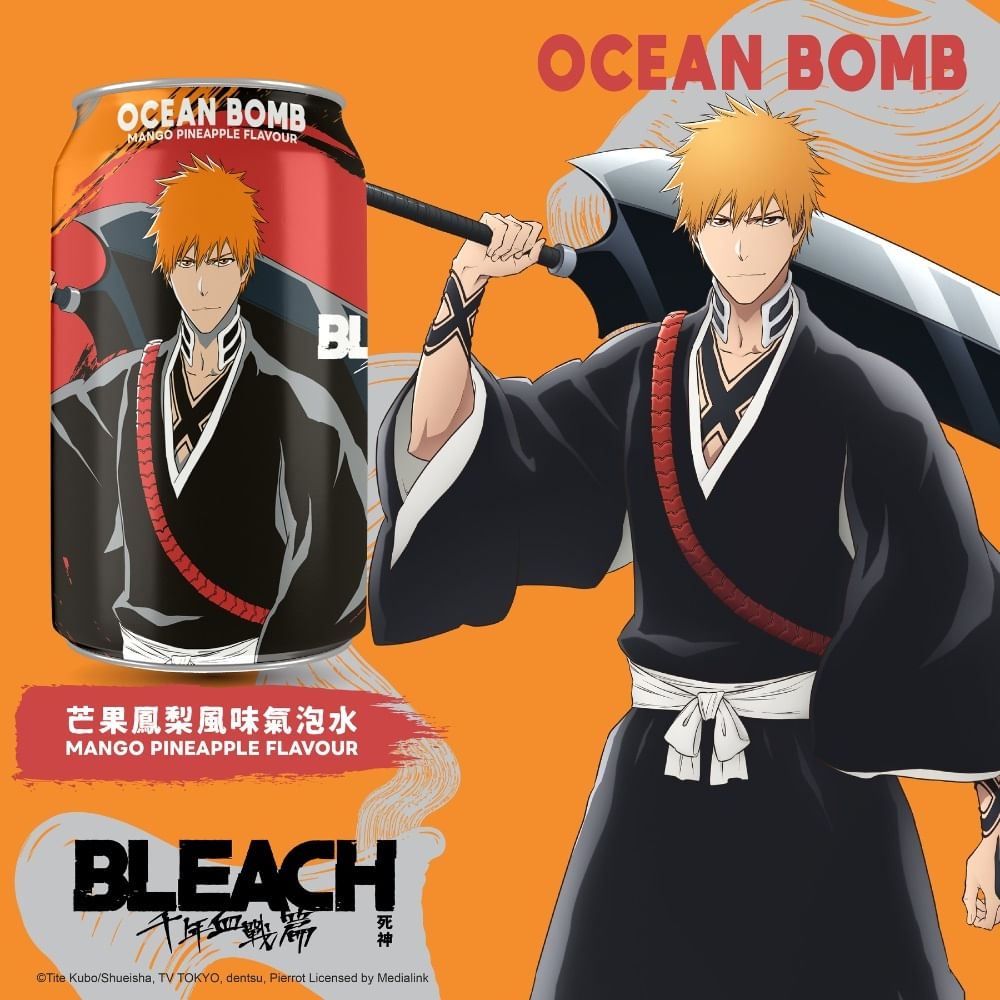 Refrigerante Ocean Bomb Lata 330 ml Sabor Manga com Abacaxi Bleach - Ri ...