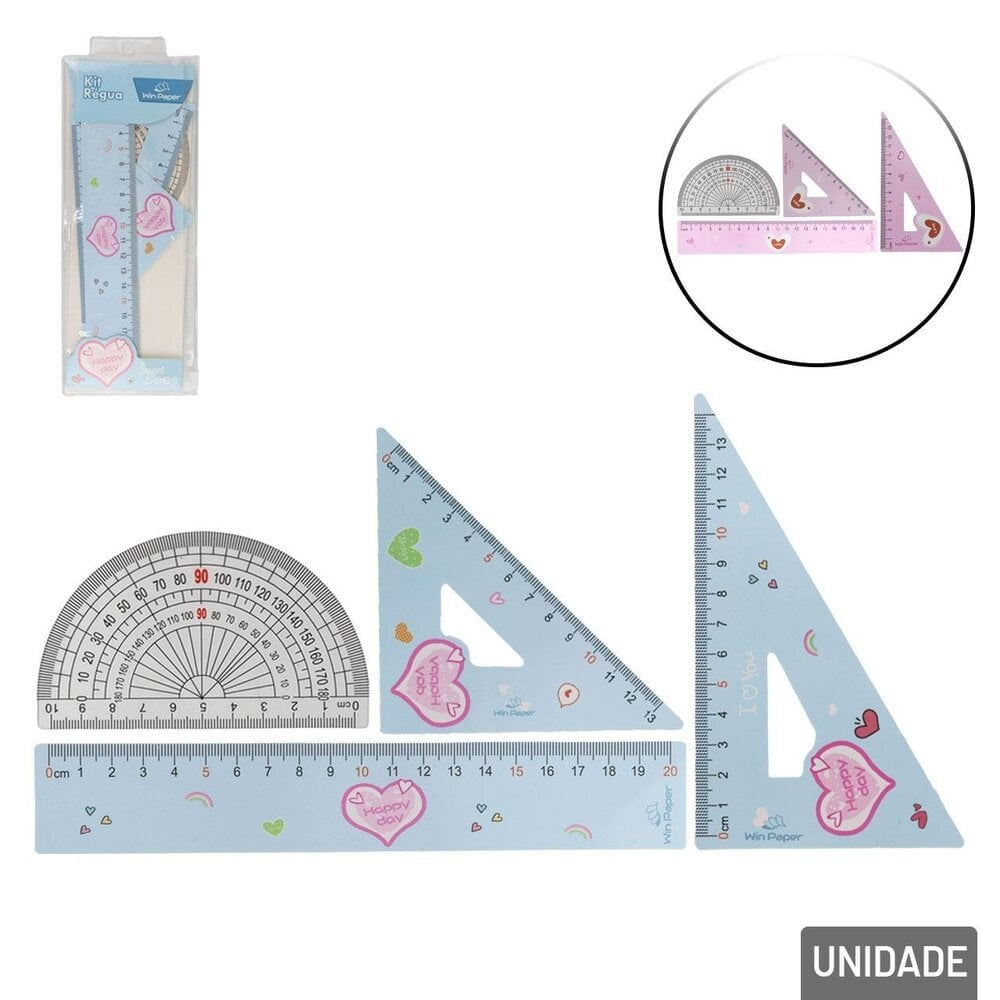 KIT RÉGUA GEOMÉTRICA DE PVC 4 PEÇAS AZUL - PBKIDS Brinquedos