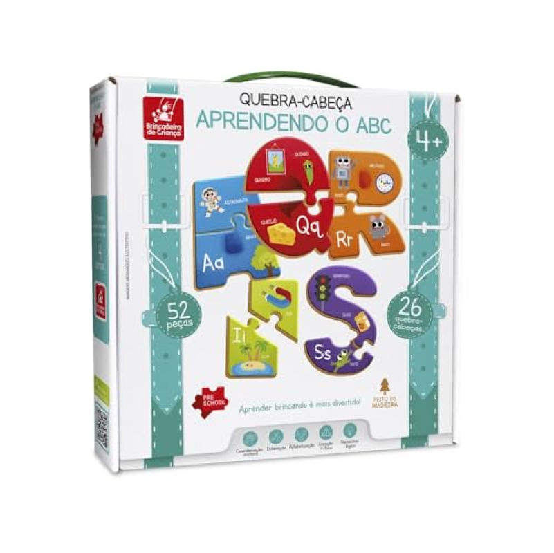 Quebra-Cabeca Madeira Aprendendo O Abc 52Pcs - PBKIDS Brinquedos