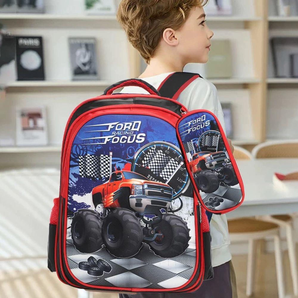 Bolsa Escolar Com Estojo Ultra Leve Resistente A Agua Infantil - Carro ...