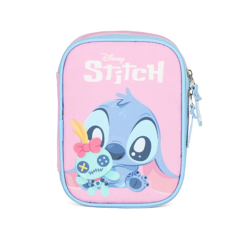 Estojo Escolar Infantil com divisória Stitch Rosa Disney Luxcel - Ri Happy